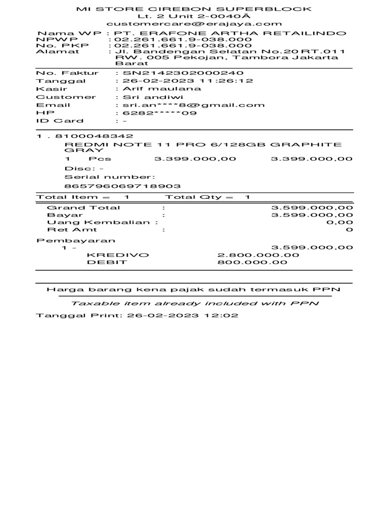 Invoice Redmi Note 11 Pro | PDF