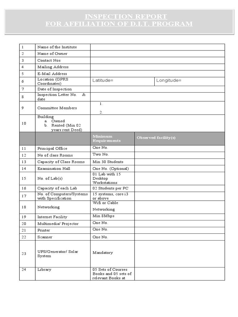 Dit Inspection Proforma | PDF | Computing