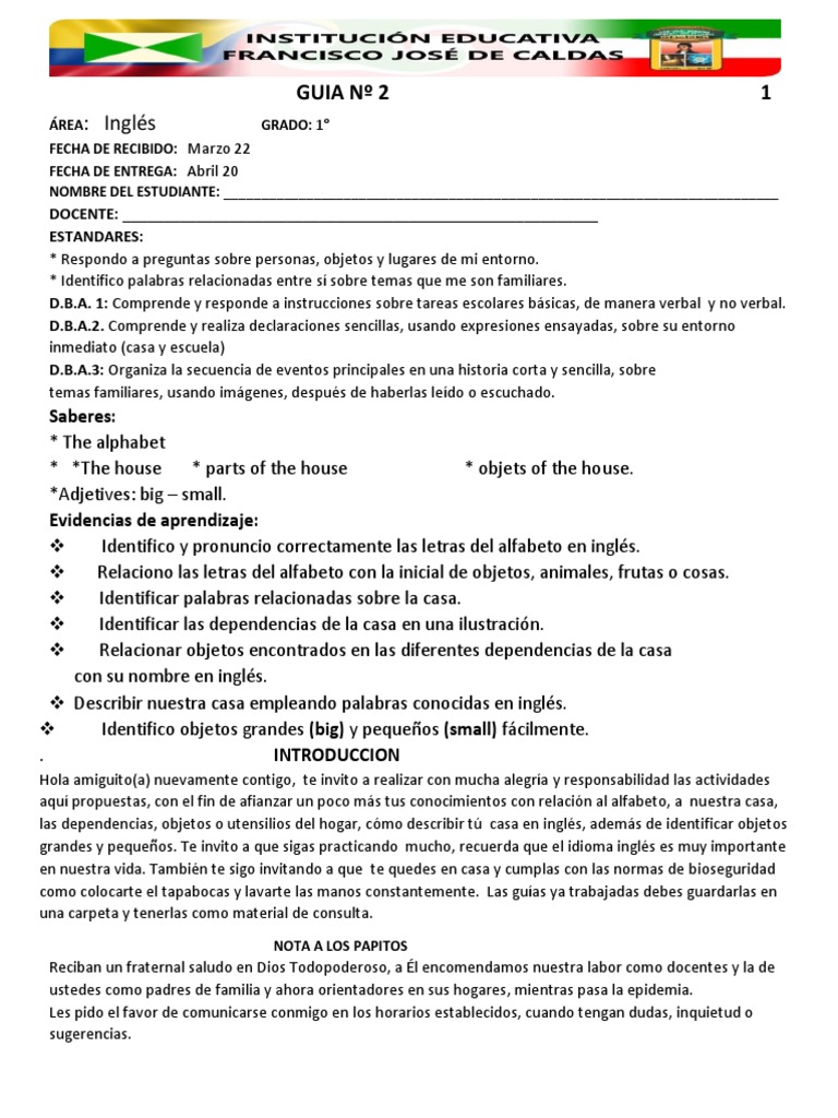 Guia #2 de Ingles 2021 1 | PDF | Alfabeto | Lingüística