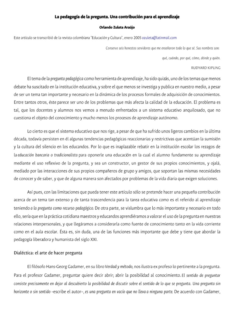 Zuleta (2005) - La Pedagogía de La Pregunta | PDF