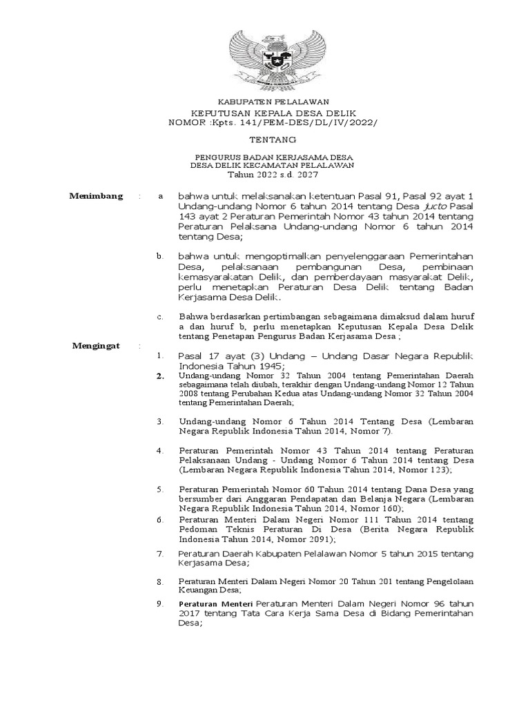 Pengurus Badan Kerjasama Desa Delik | PDF