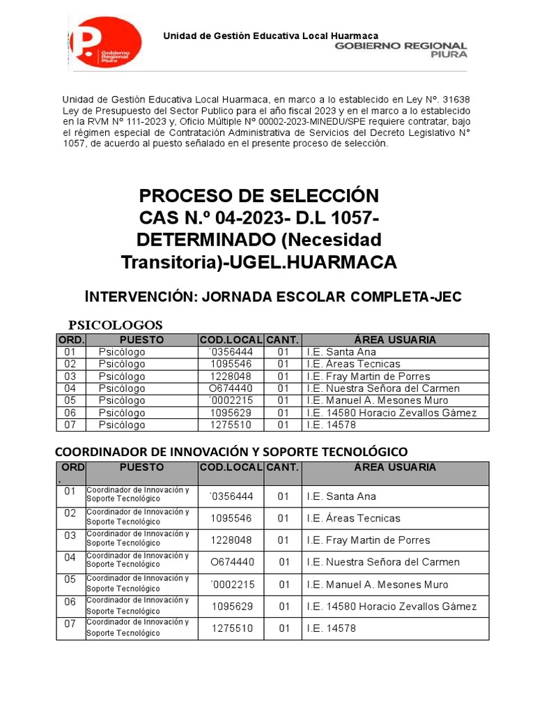 CONVOCATORIA CAS JaC 2023 | PDF | Evaluación