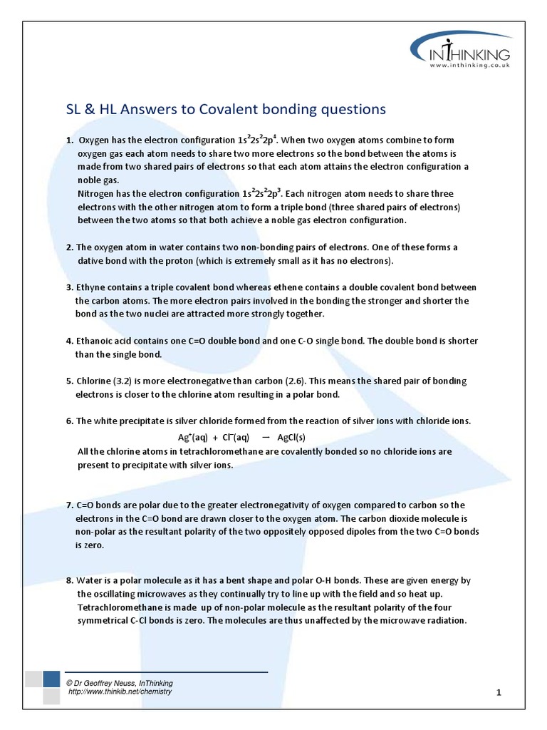 Covalent Bonding Answer | PDF | Science & Mathematics