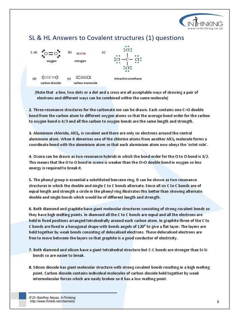 Covalent Structures Answer | PDF | Chemical Bond | Covalent Bond
