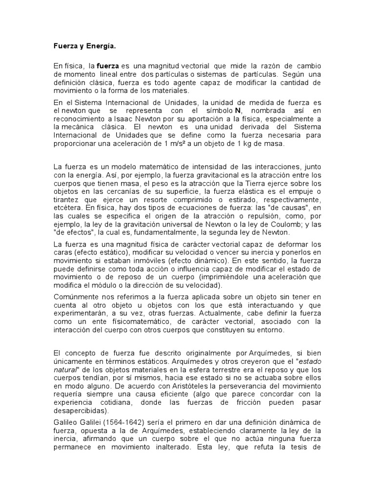 Fuerza y Energía | PDF | Fuerza | Interacción fundamental