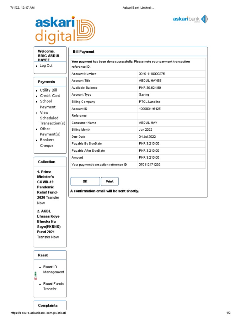 Askari Bank - Internet Banking | PDF | Banks | Payments