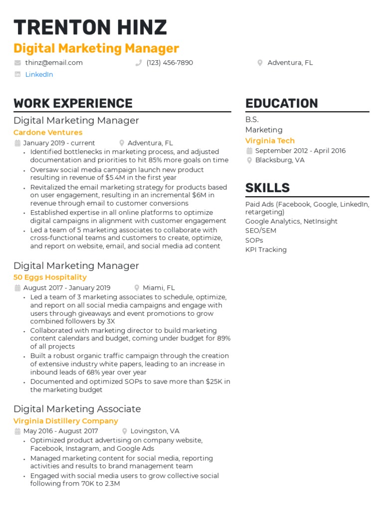 Digital Marketing Manager Resume Example | PDF | Digital Marketing ...