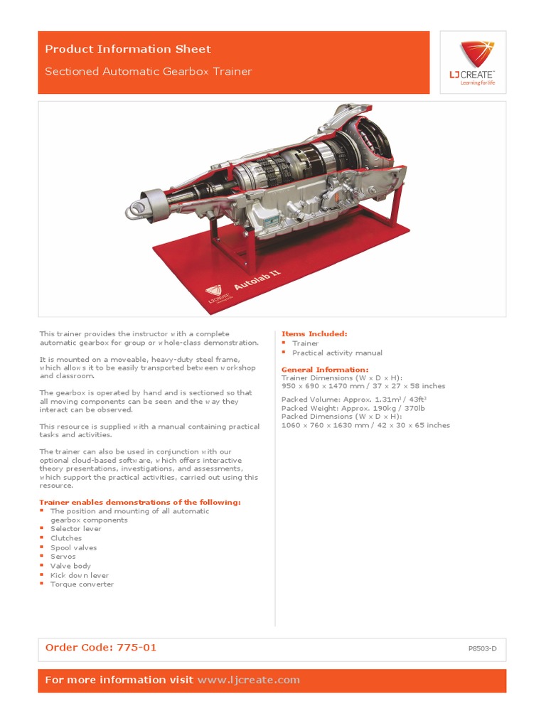 775-01 (Sectioned Automatic Gearbox Trainer) | PDF