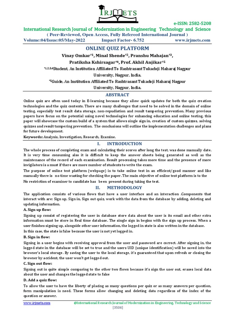 Design and Implementation of an Online Quiz Platform to Prevent Result ...