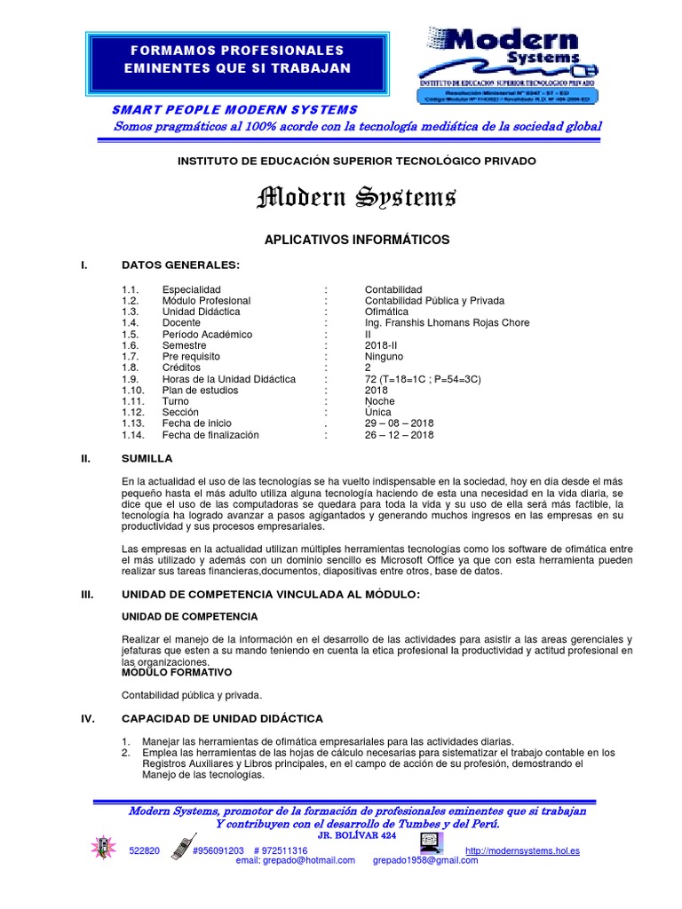 Silabo Contabilidad Ofimática | PDF | Contabilidad | Microsoft Excel Silabo Contabilidad Ofimática | PDF | Contabilidad | Microsoft Excel