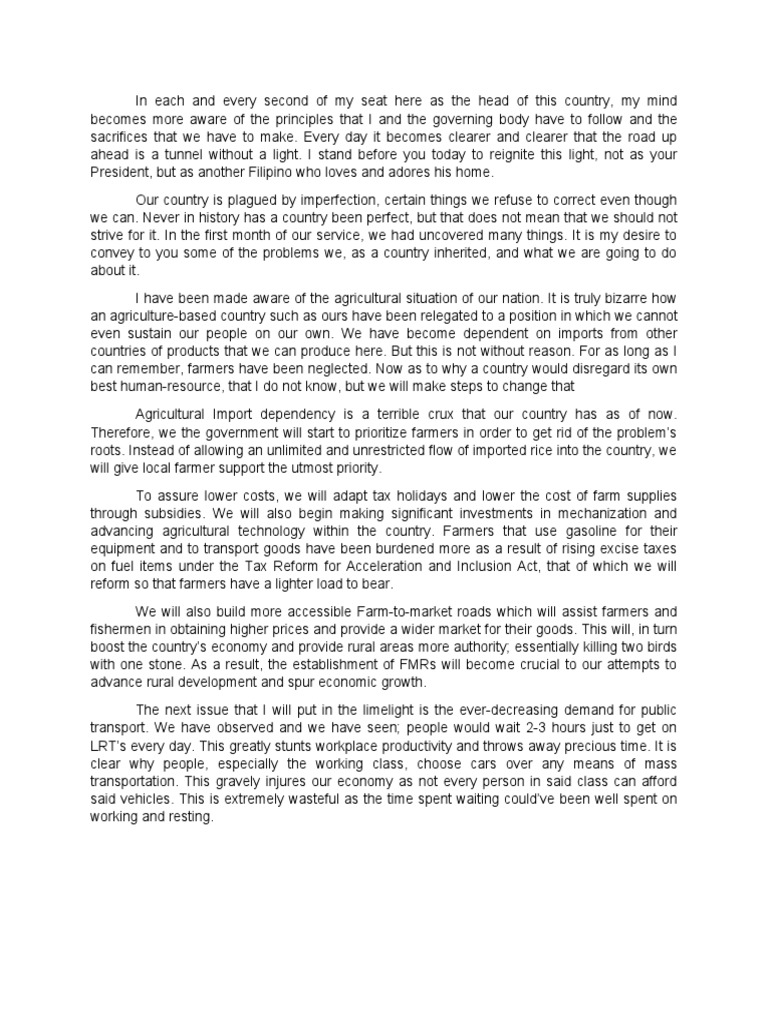 SONA Speech Example | PDF | Taxes | Transport