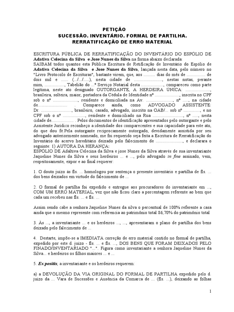 Retificação de Formal de Partilha | PDF | Advogado | Justiça