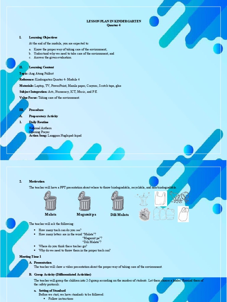 Taking Care of Our Environment: A Kindergarten Lesson Plan on Proper ...
