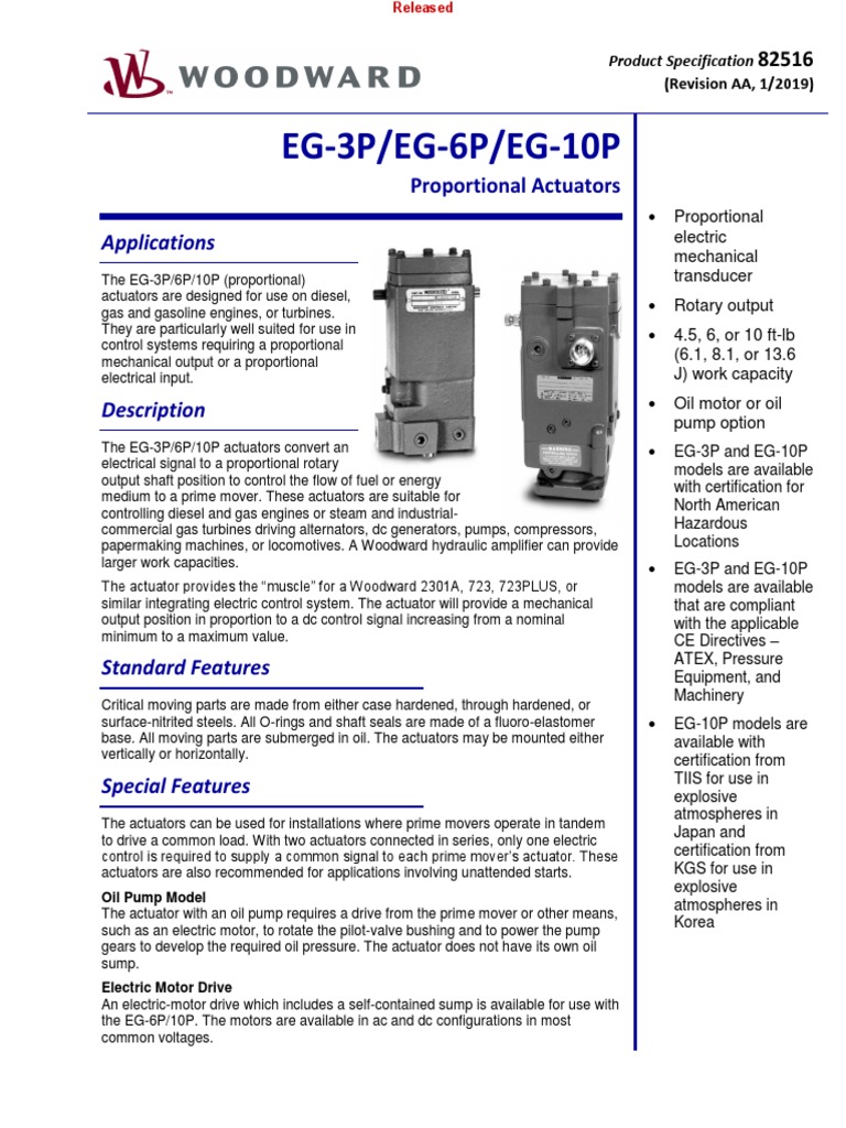 Woodward EG-3P, Proportional Actuator | PDF | Actuator | Electric Motor