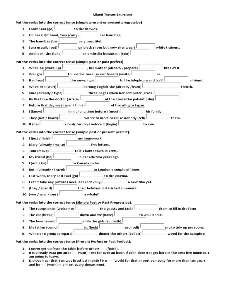 Quiz Grammar Mixed Tenses | PDF | Grammatical Tense | Perfect (Grammar)