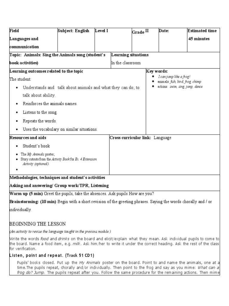 11.animals Sing The Animals Song (Student's Book Activities) | PDF ...