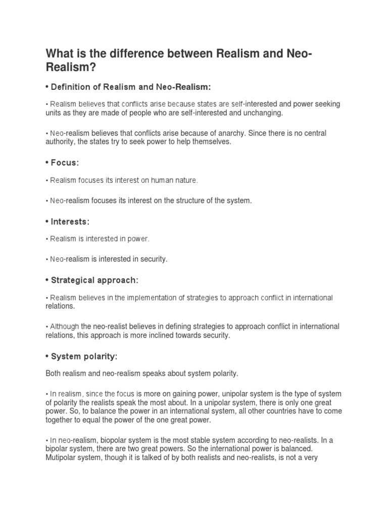 Difference Between Realism and Neo-Realism | PDF