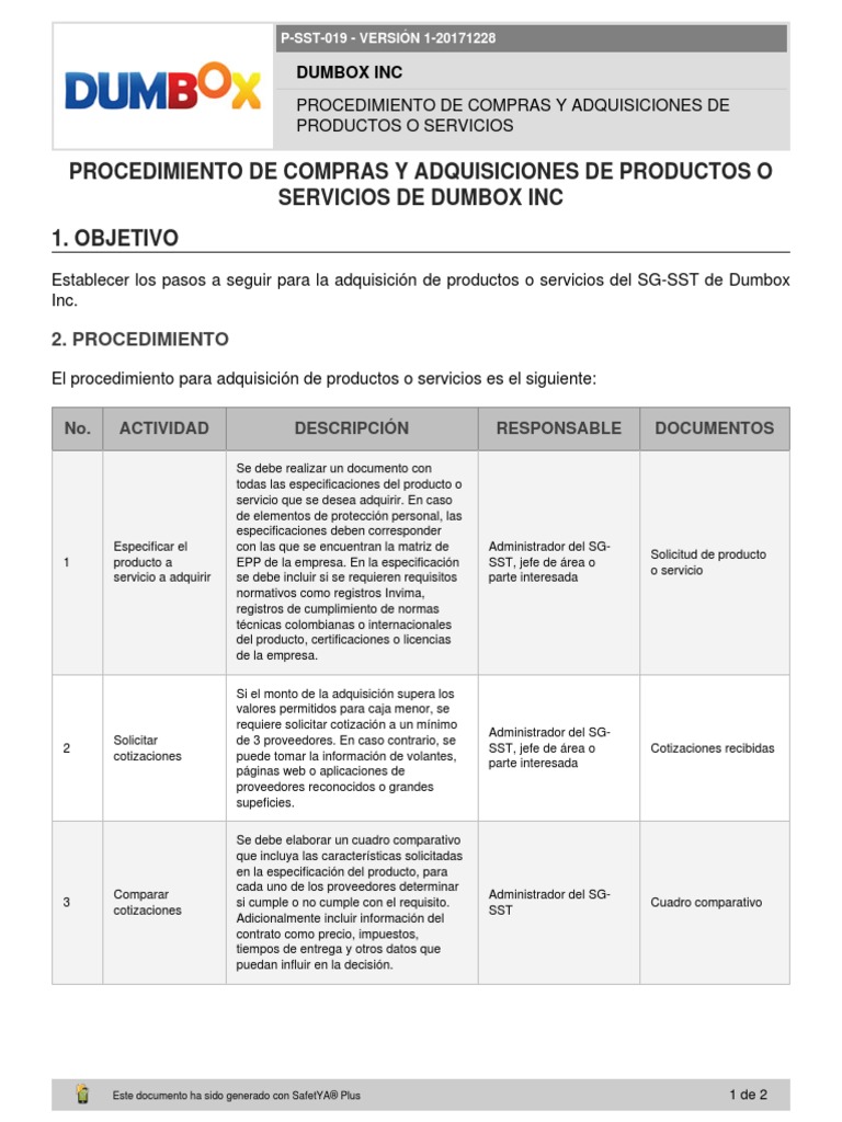 P-SST-019-Procedimiento de Compras y Adquisiciones de Productos o Servicios-1627889848 | PDF ...