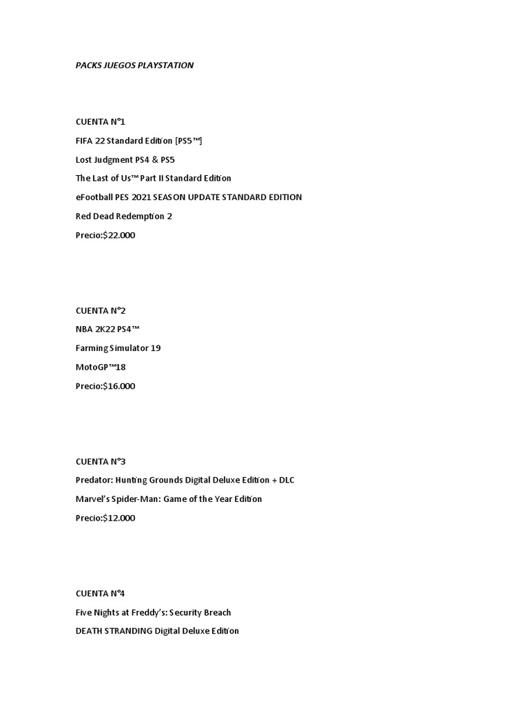 Packs Juegos Playstation | PDF