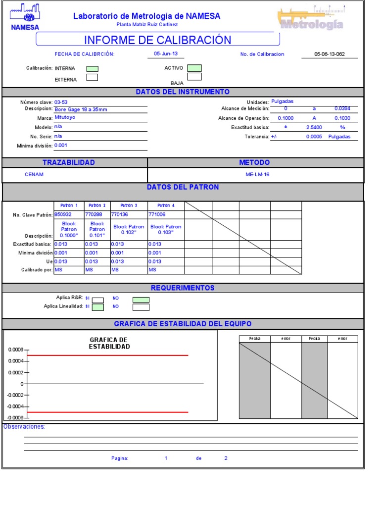 Informe de Calibración Bore Gage | PDF | Calibración | Metrología