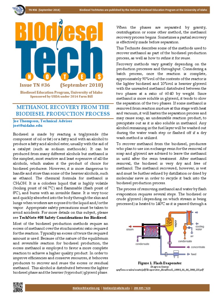 Methanol Recovery in Biodiesel Production | PDF | Distillation | Ethanol