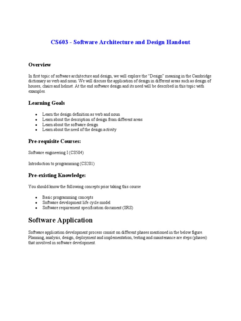 CS603 - Software Architecture and Design | PDF | Design | Software Engineering