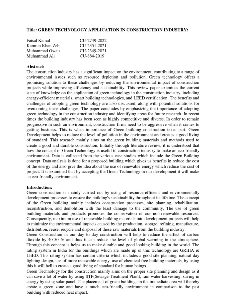 Green Technology Application in Construction Industry | PDF | Efficient ...