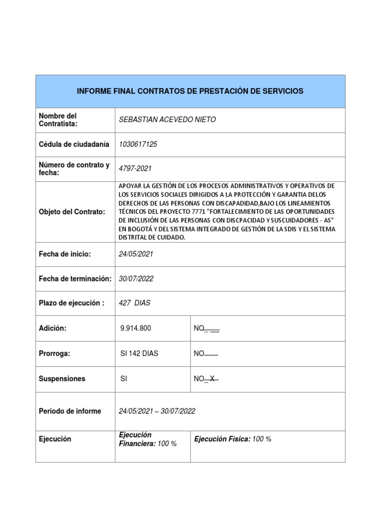 Informe Final Contratos de Prestación de Servicios | PDF