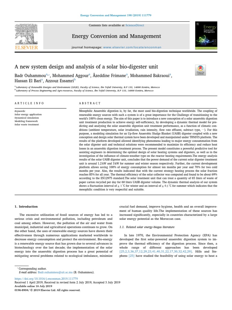 A New System Design and Analysis of A Solar Bio-Digester Unit | PDF ...