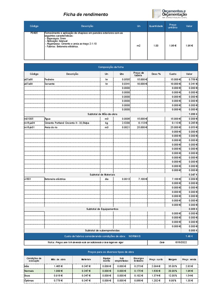 P0405 Reboco CA+Bet+Tij Parede Exterior S | PDF | Material composto ...