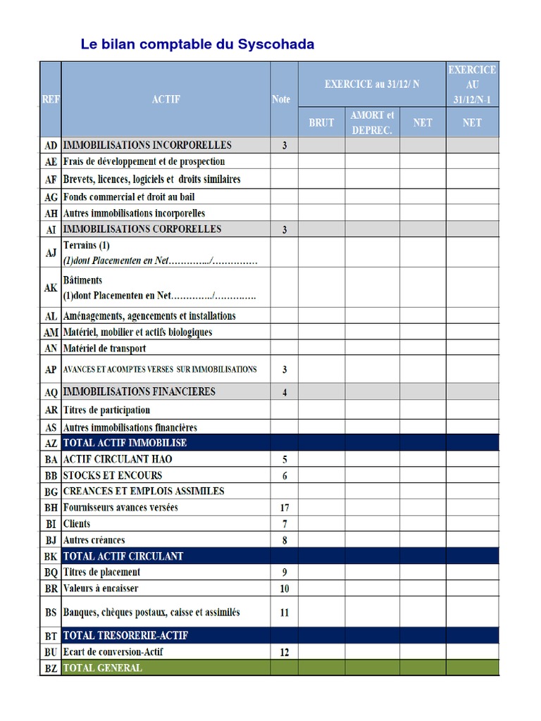 Bilan comptable et compte de résultat Syscohada | PDF