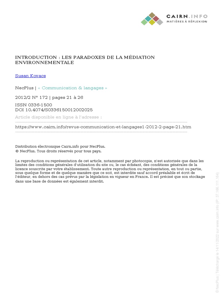 Les Paradoxes de La Médiation | PDF | Environnement naturel | la ...
