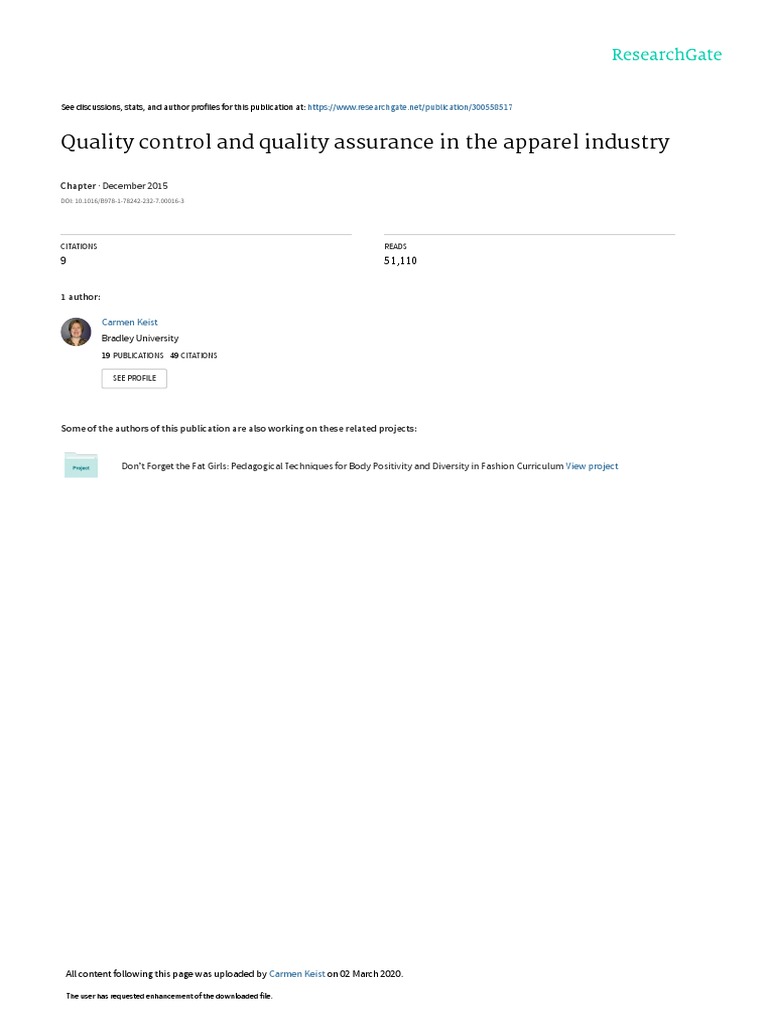 Quality Assurance Book Chapter | PDF | Textiles | Seam (Sewing)