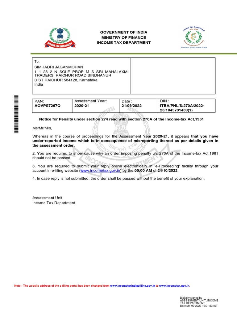AOVPS7267Q - Show Cause Notice Us 270A - 1045781439 (1) - 21092022 ...