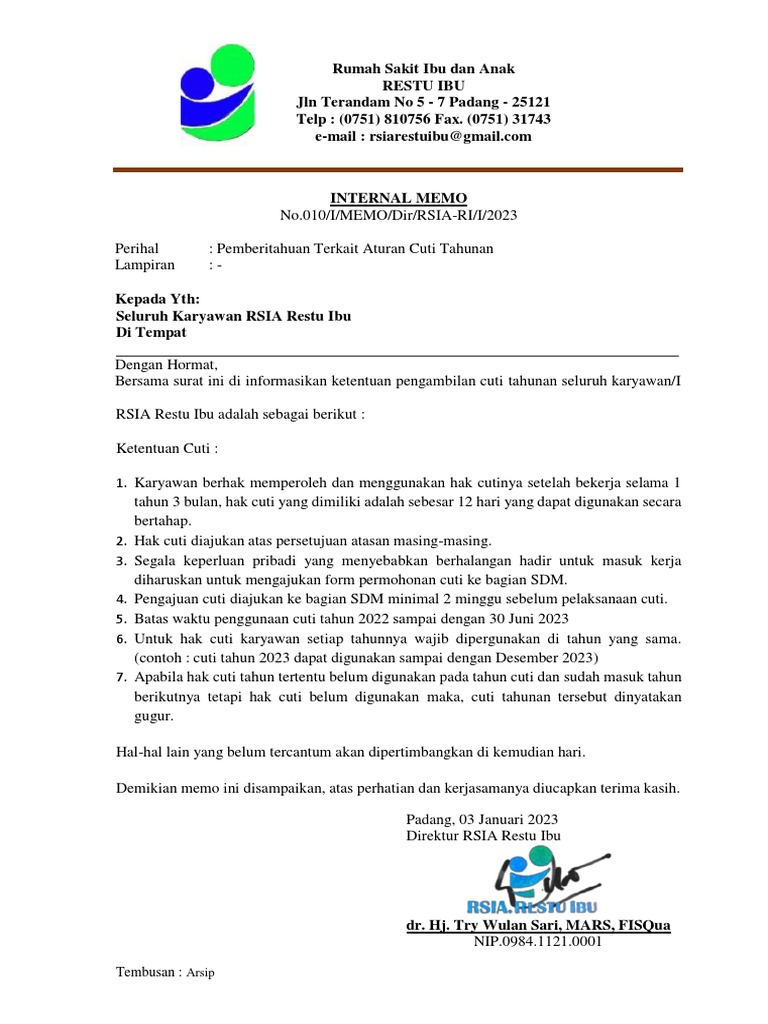 Internal Memo Cuti THN Karyawan | PDF