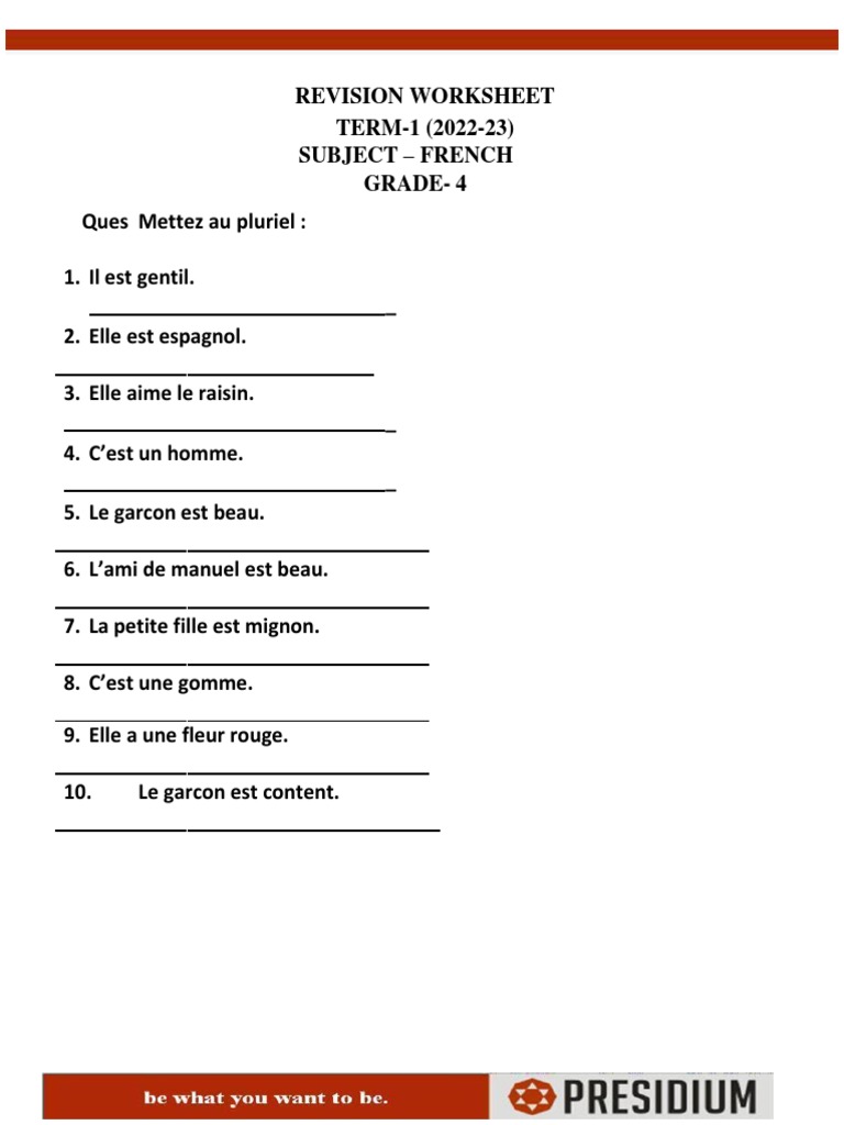 Fiches de révision de français - 4e année | PDF