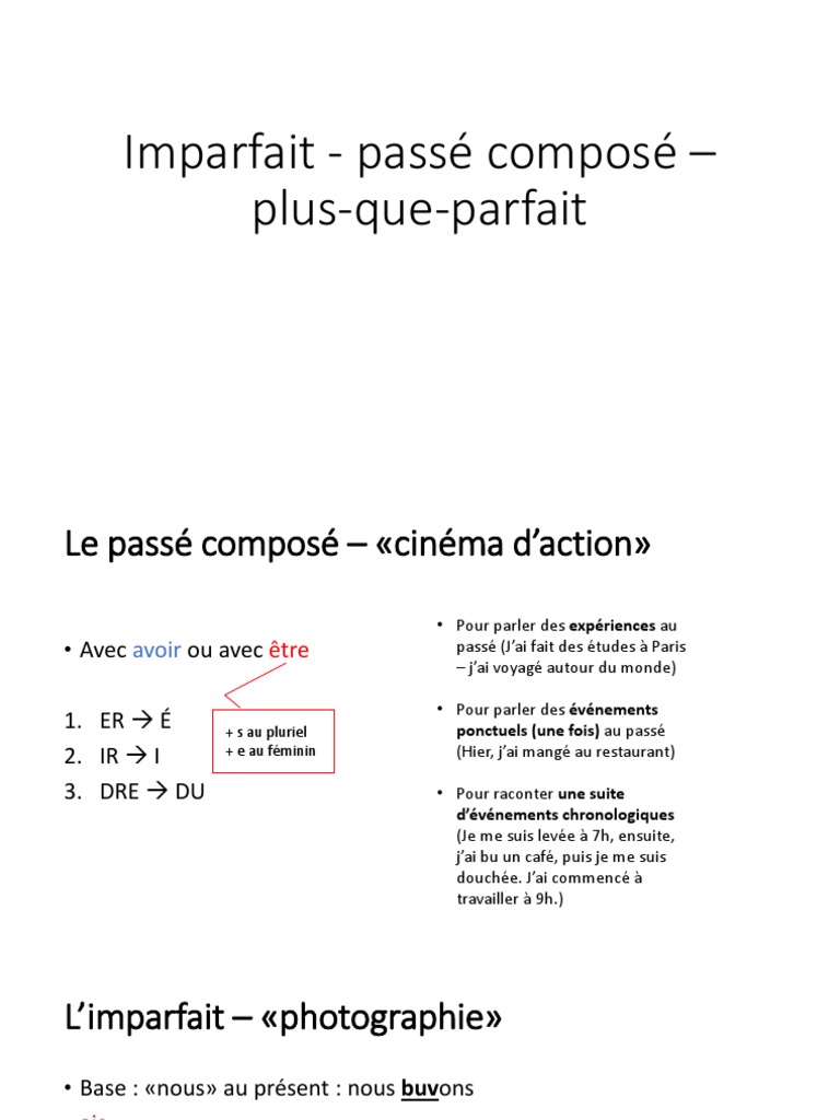 Imparfait J Passé Composé J Plus-Que-Parfait | PDF