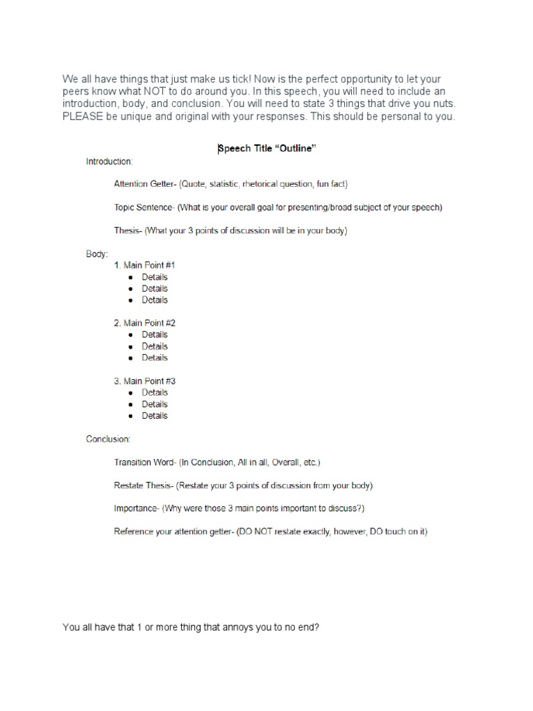 We All Have Things That Just Make Us Tick - Pet Peeve Speech | PDF