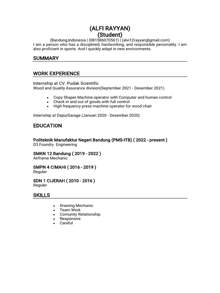 CV Ats Friendly ALFI RAYYAN | PDF