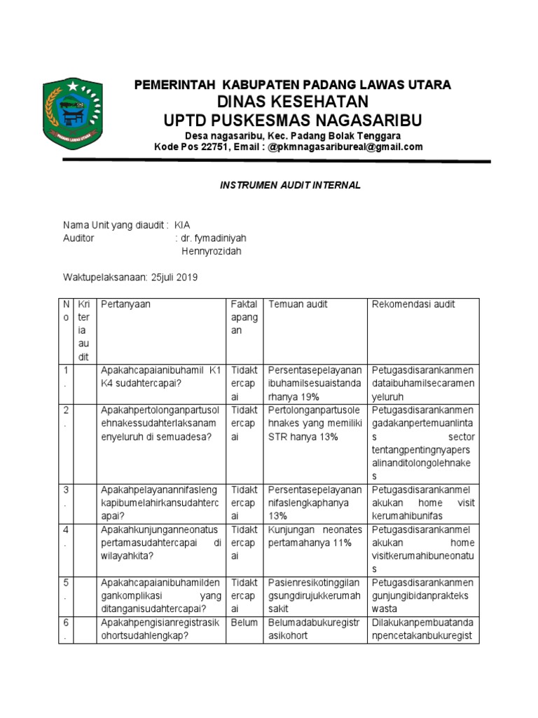 Instrumen Audit Internal Kia | PDF