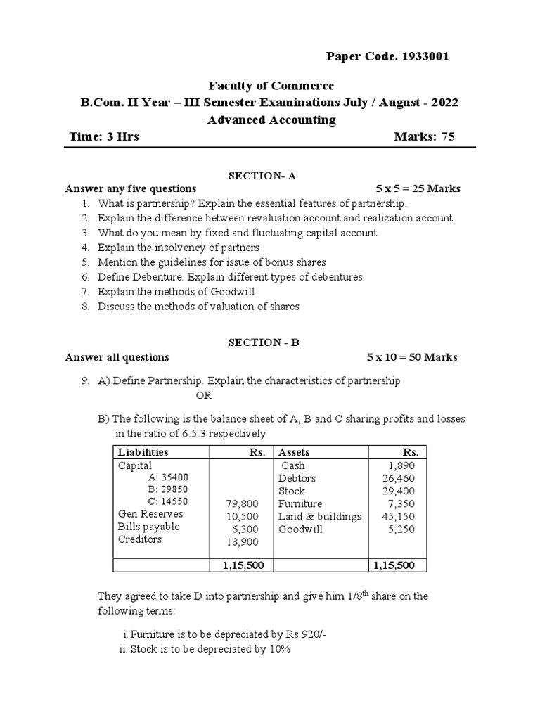 SEM III - Advanced Accounting (EM) | PDF | Valuation (Finance) | Balance Sheet