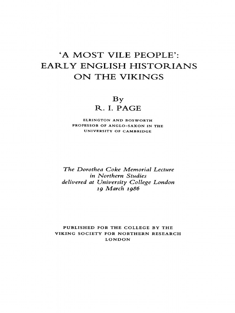 A Most Vile People Early English Historians On The Vikings by Raymond ...
