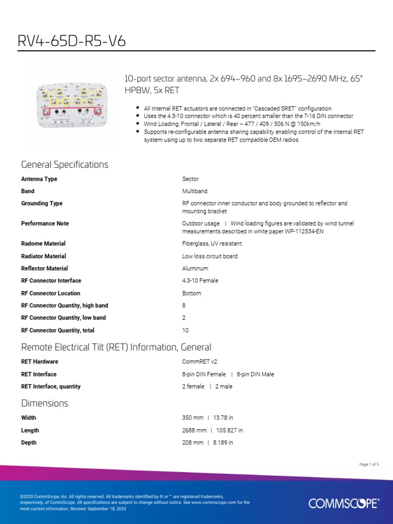RV4-65D-R5-V6: General Specifications | PDF | Antenna (Radio) | Electrical Engineering