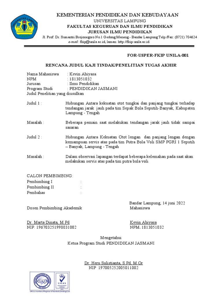 Contoh PENGAJUAN JUDUL SKRIPSI | PDF