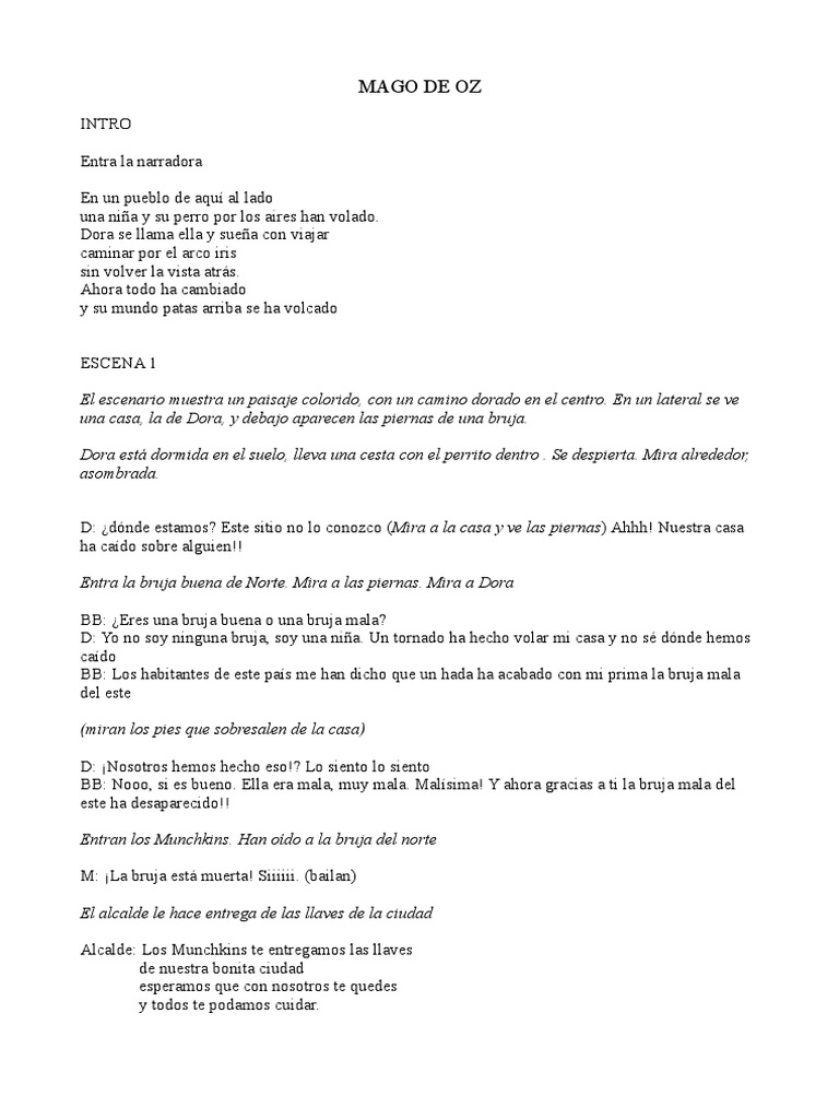 Guión Teatral: El Mago de Oz para Niños | PDF | Wizard Of Oz (Personaje)