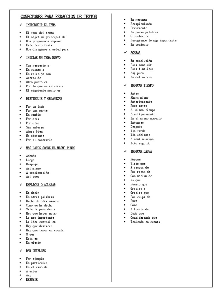 Conectores para Redacción de Textos | PDF