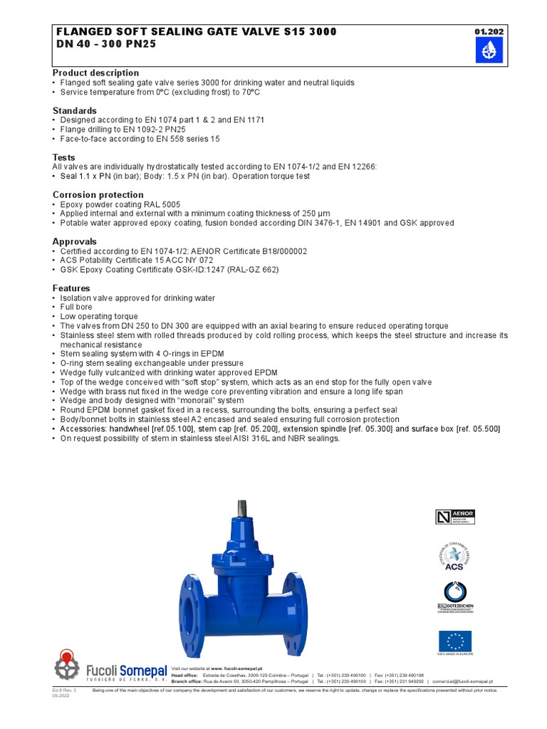 Soft Sealing Gate Valve PN25 | PDF | Valve | Water