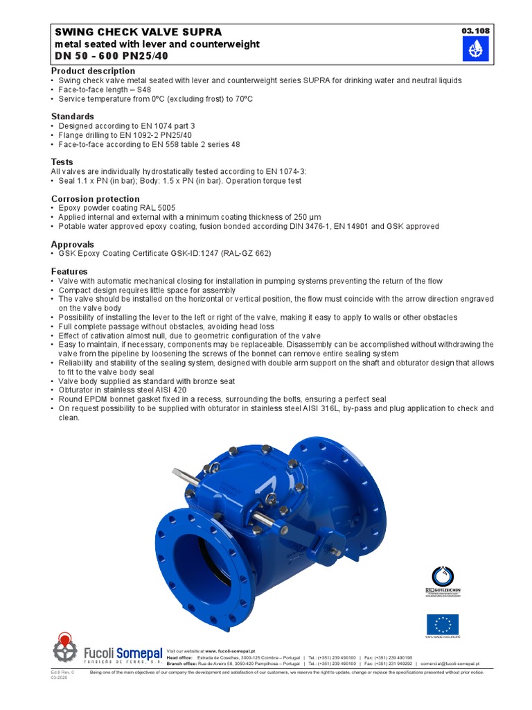 Supra Check Valve PN25-40 | PDF | Valve | Physical Sciences