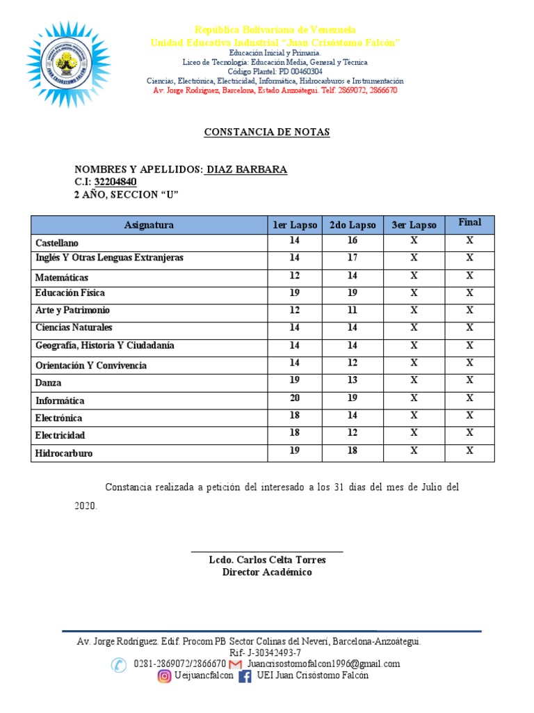 Constancia de Notas | PDF | Venezuela