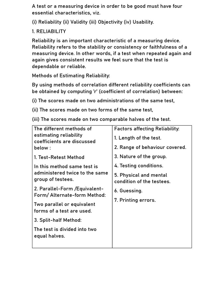 Characteristics Good Measuring Tool | PDF | Validity (Statistics ...